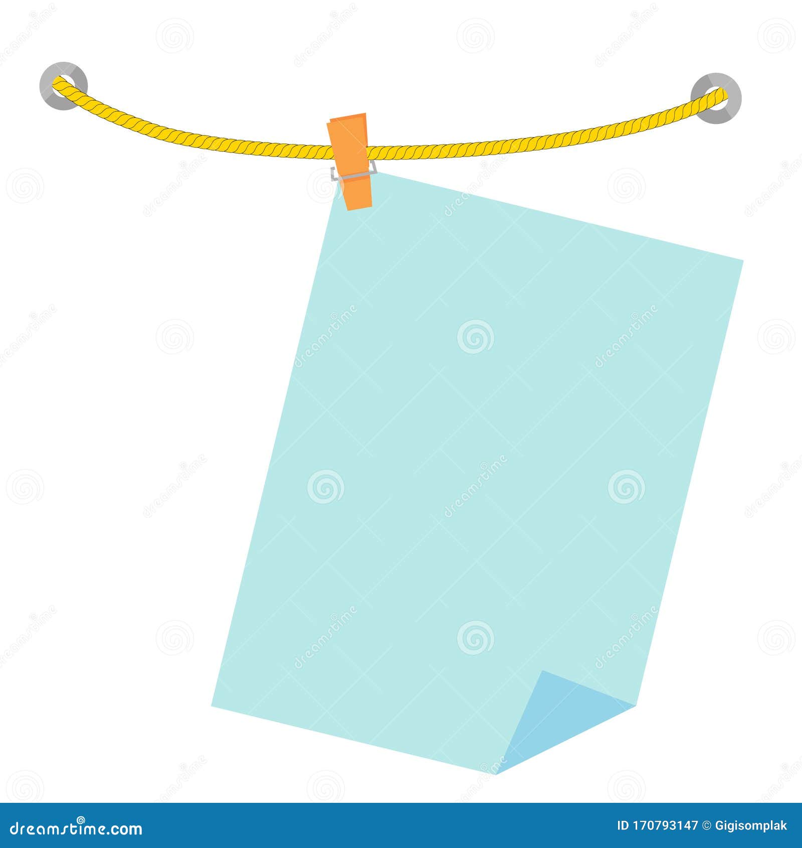 Vector Clipped Blue Blank Message Note, at Yellow Rope, Isolated on ...