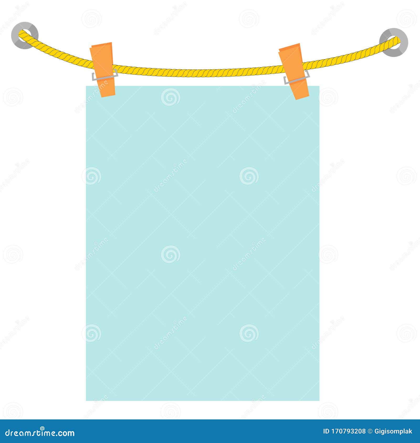 Vector Clipped Blue Blank Message Note, at Yellow Rope, Isolated on ...