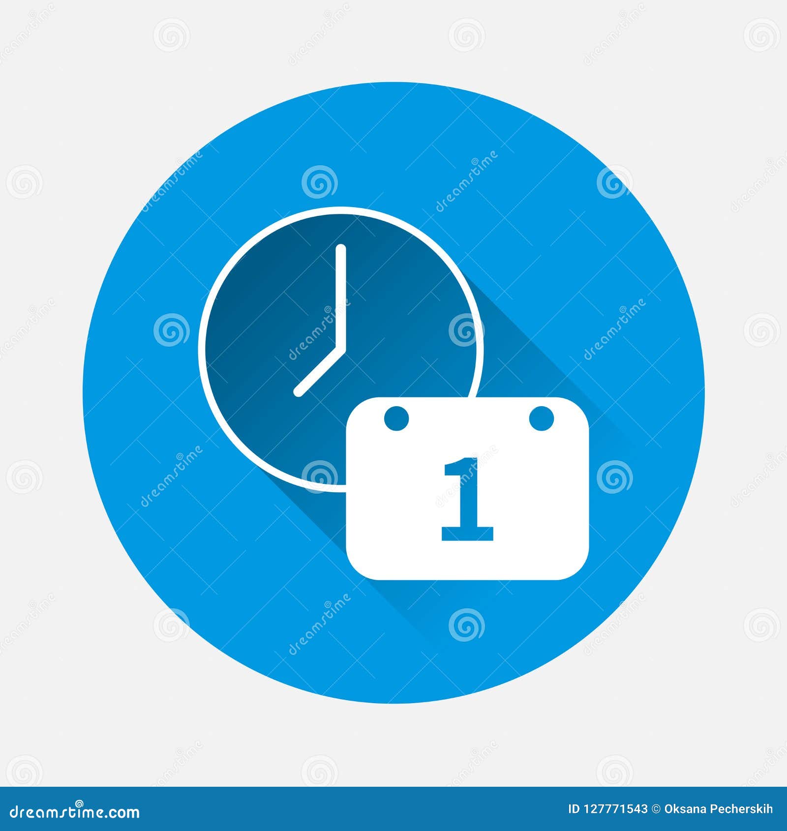 Vector Clock Icon and Calendar on Blue Background. Flat Image T Stock ...