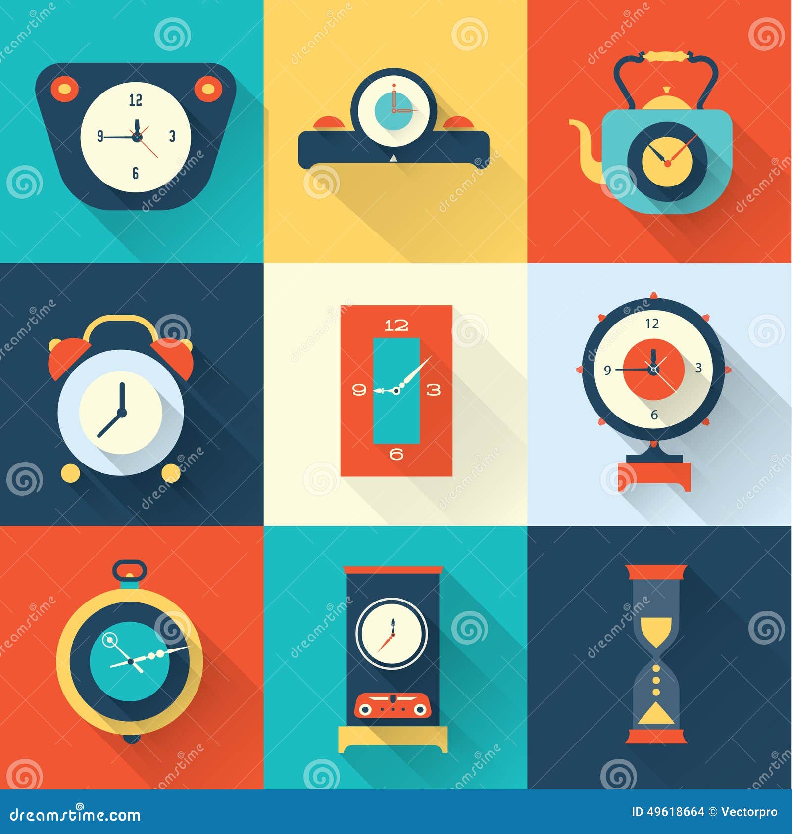 Vector Clock Icon Flat Style Stock Vector - Illustration of icon ...