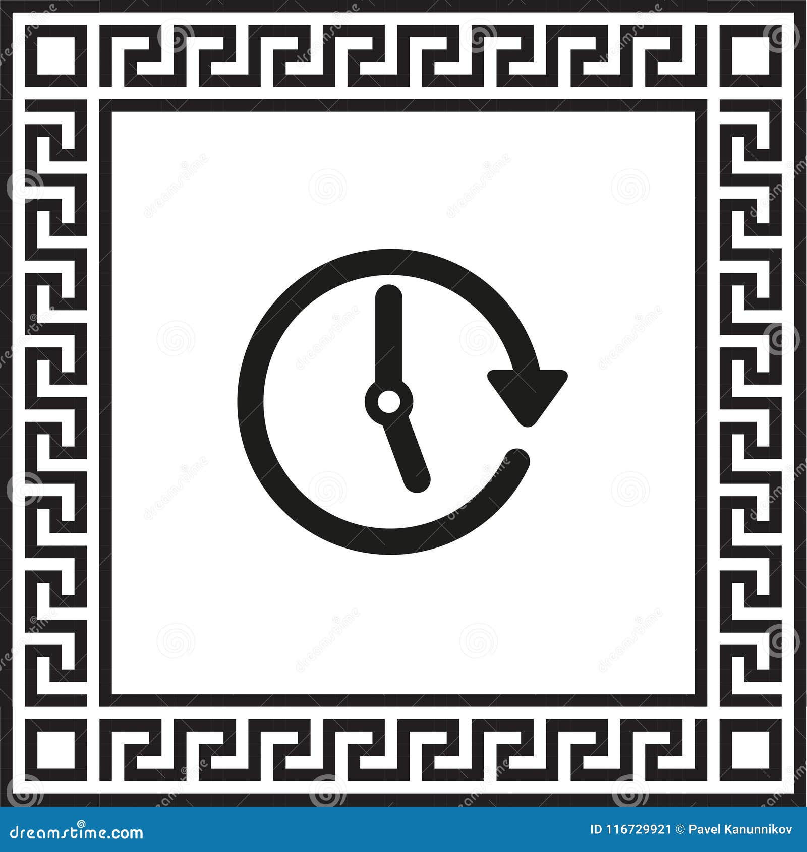 Vector Clock Icon in a Frame with a Greek Ornament Stock Illustration ...