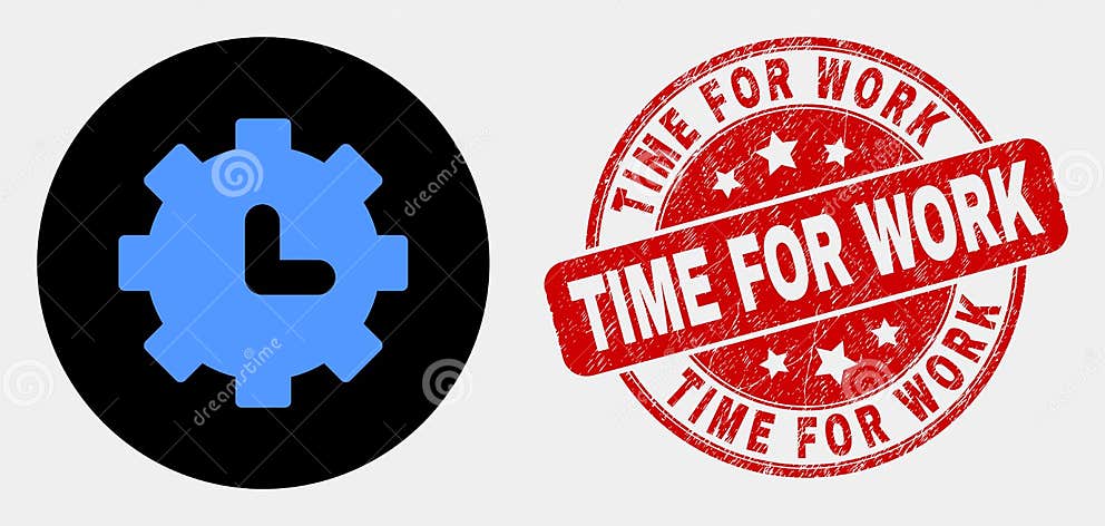 Vector Clock Settings Icon and Grunge Time for Work Watermark Stock ...