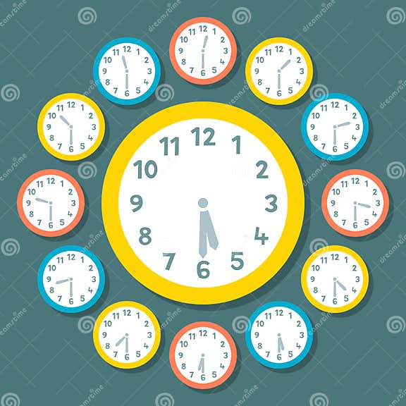 Vector Clocks Showing Half Past the Hour Stock Vector - Illustration of ...