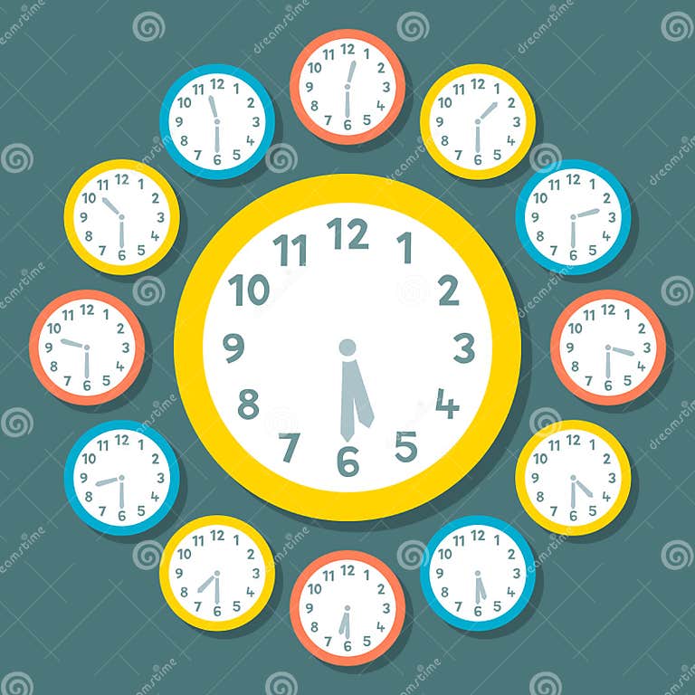 Vector Clocks Showing Half Past the Hour Stock Vector - Illustration of ...