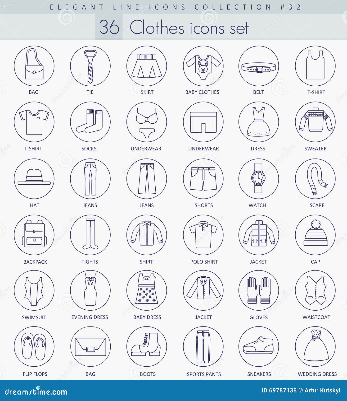 Vector Clothes Outline Icon Set. Elegant Thin Line Style Design. Stock ...