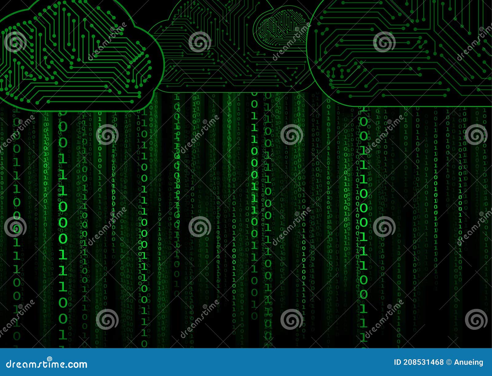 Vector : Cloud and Binary Code on Black Background Stock Vector ...