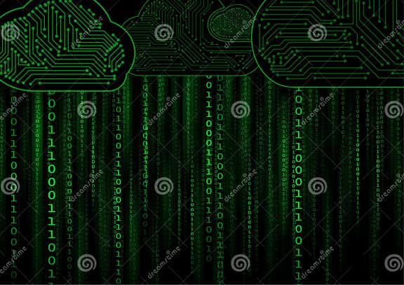 Vector : Cloud and Binary Code on Black Background Stock Vector ...