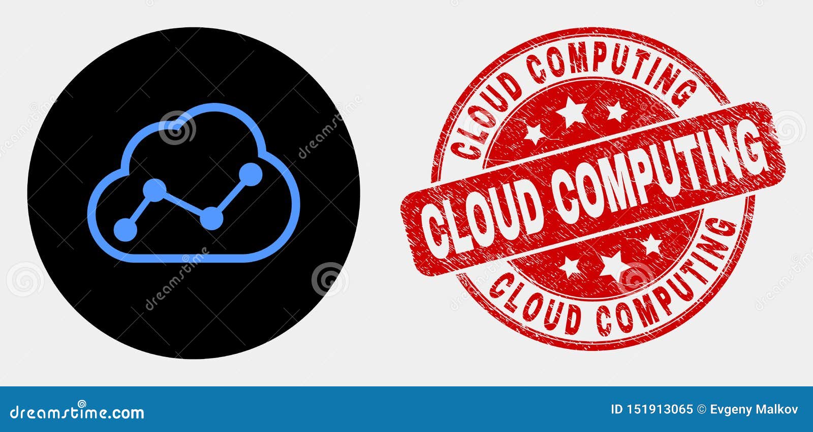 Vector Cloud Chart Icon and Scratched Cloud Computing Watermark Stock ...