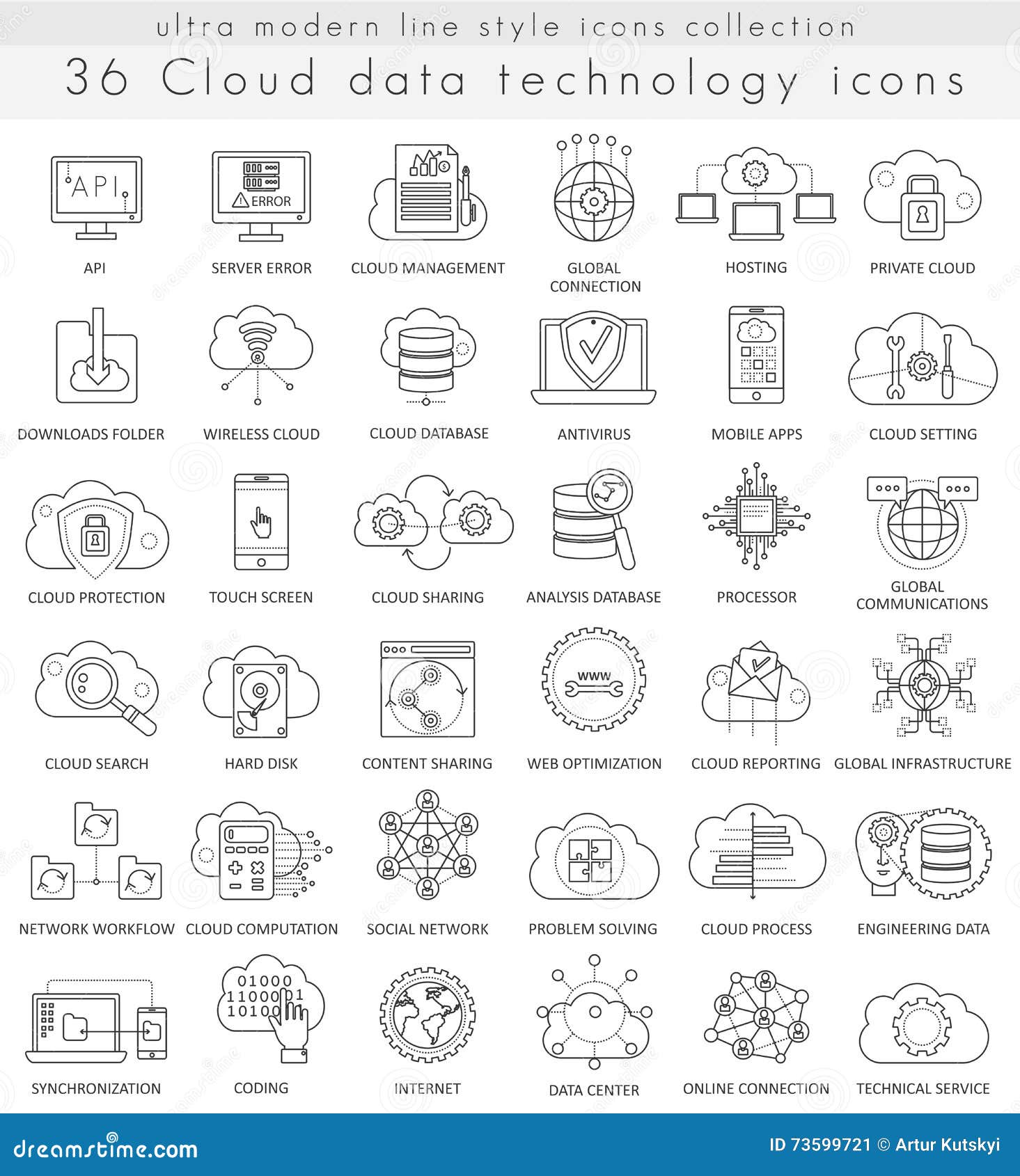 Vector Cloud Data Technology Ultra Modern Outline Line Icons for Web ...