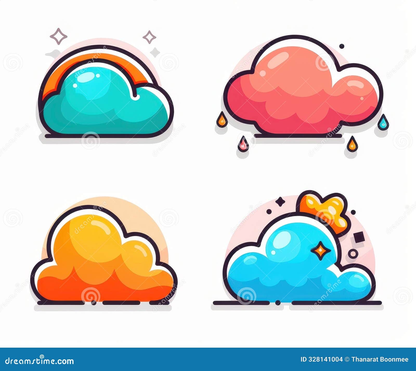 Vector Cloud Icon Set with Both Line and Glyph Styles for Versatile Design Use Stock ...