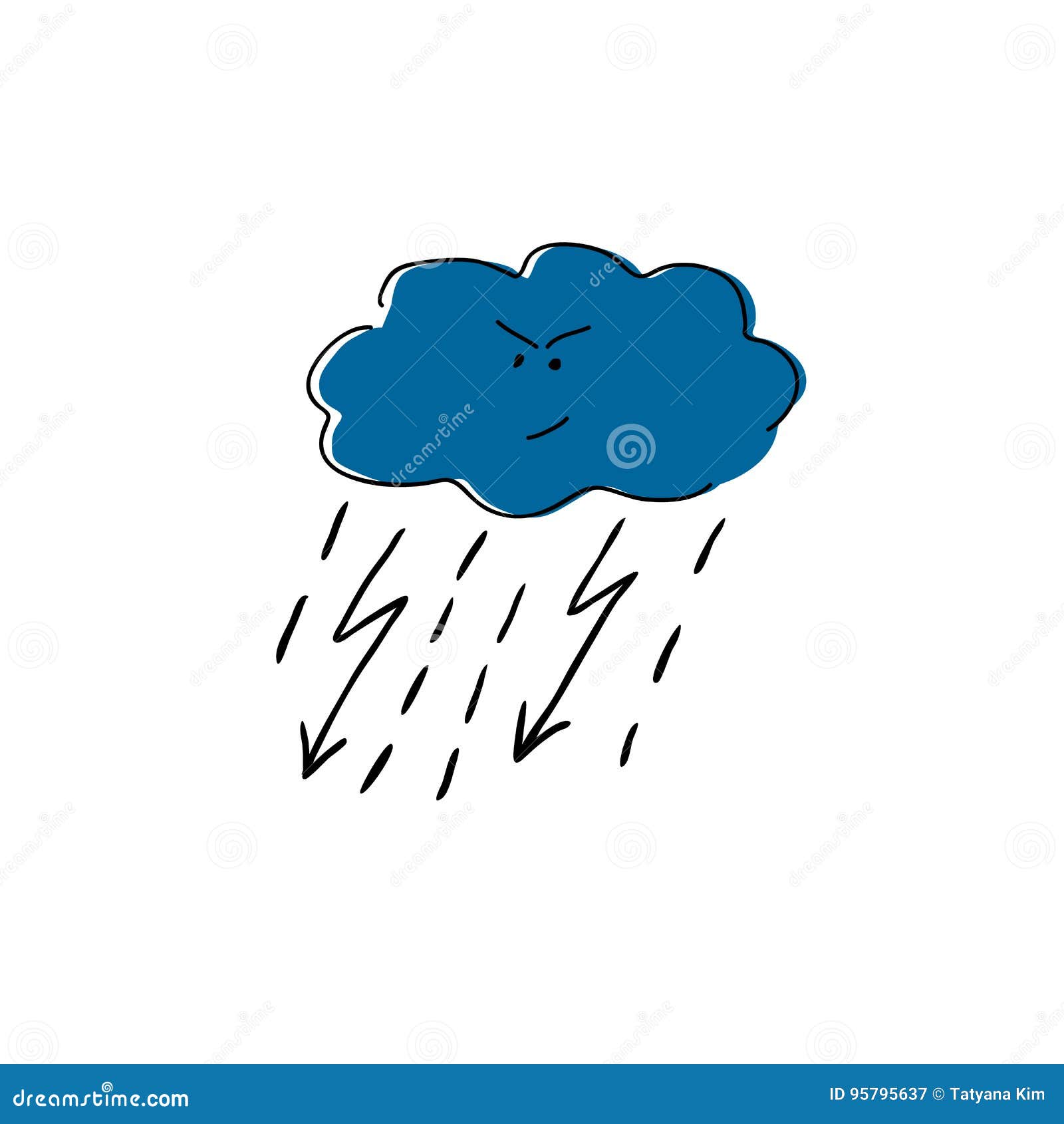 Vector Cloud with Lightning and Rain, Cartoon Character Stock Vector ...