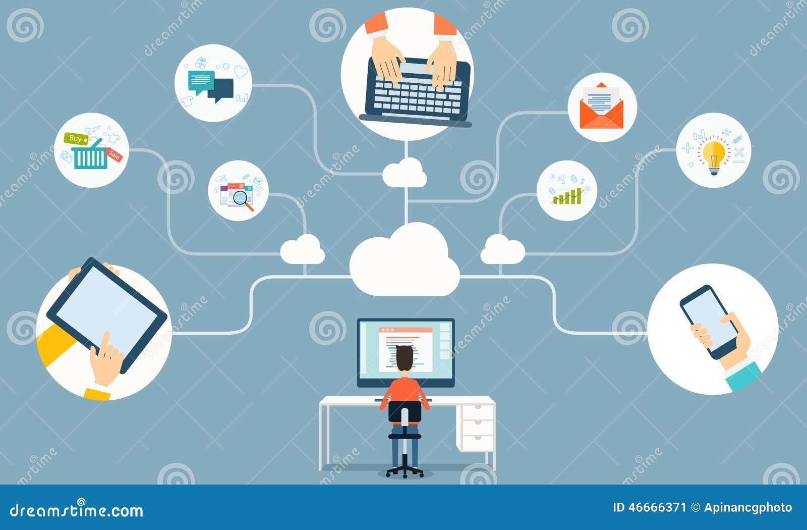 Vector Cloud Network for Business Working Online Stock Vector ...