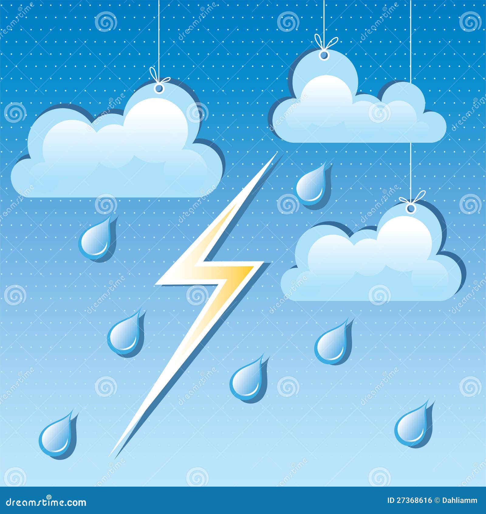 Vector Cloud, Rain Drops and Lightning Stock Vector - Illustration of ...
