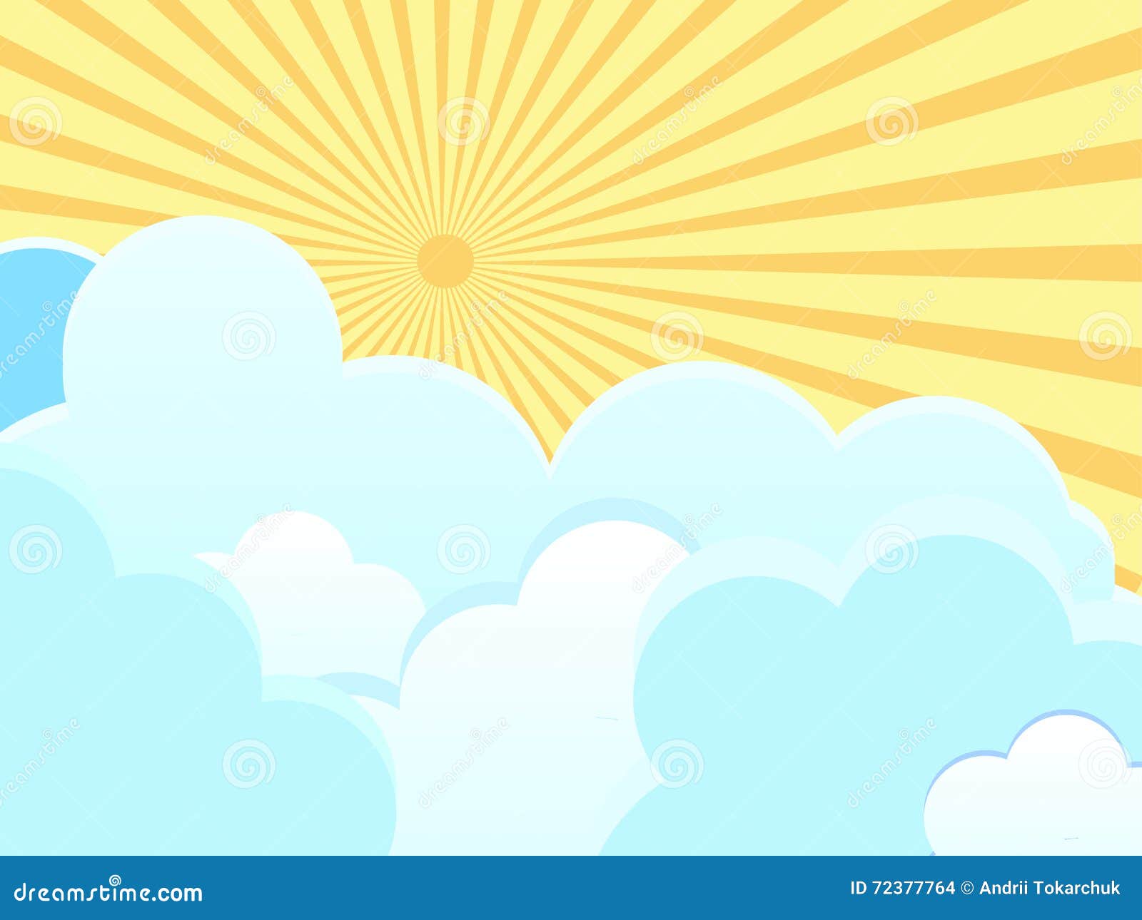 Vector Clouds on Blue Background with Sun Rays. Stock Vector ...