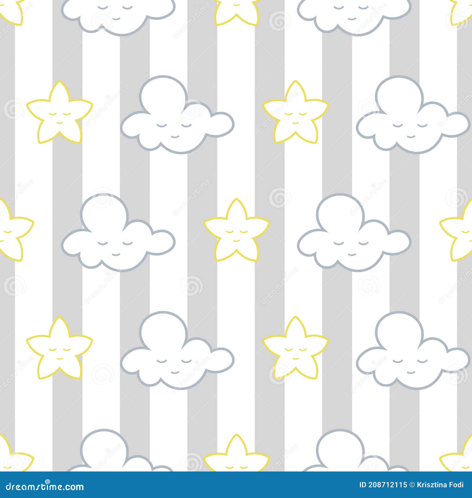 Vector Clouds and Stars on Stripes Seamless Pattern Background Stock ...