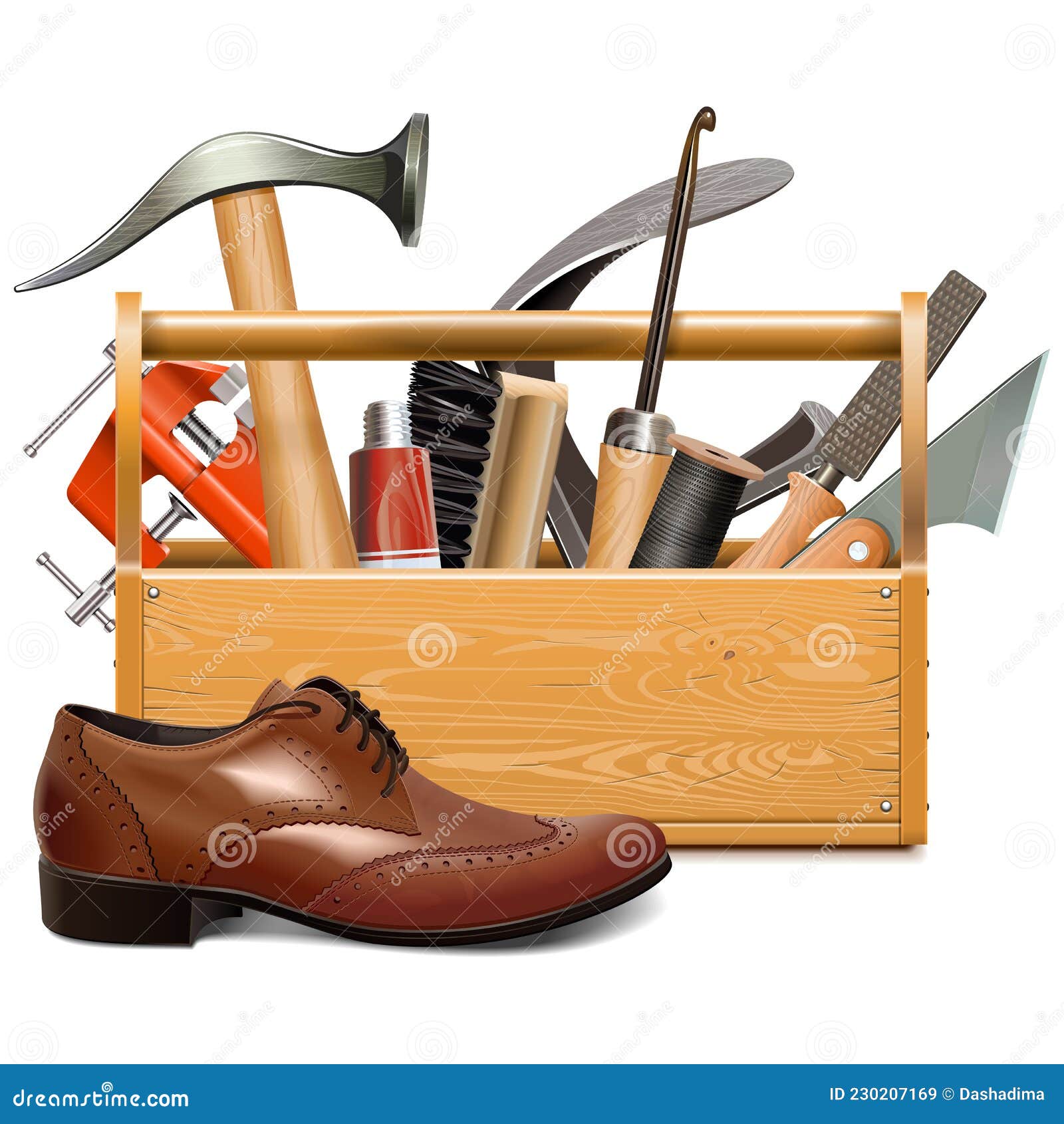 Vector Cobbler Toolbox with Brown Shoe Stock Vector - Illustration of ...