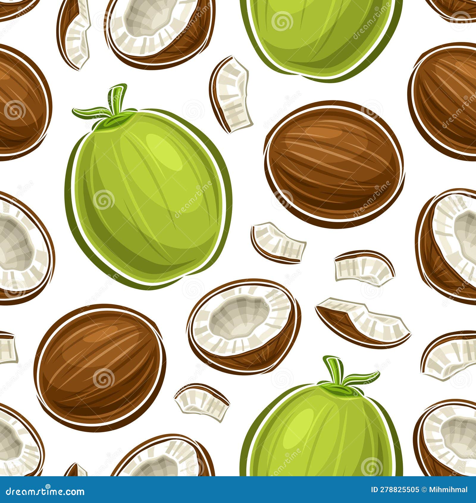 Vector Coconut Seamless Pattern Stock Vector - Illustration of isolated ...