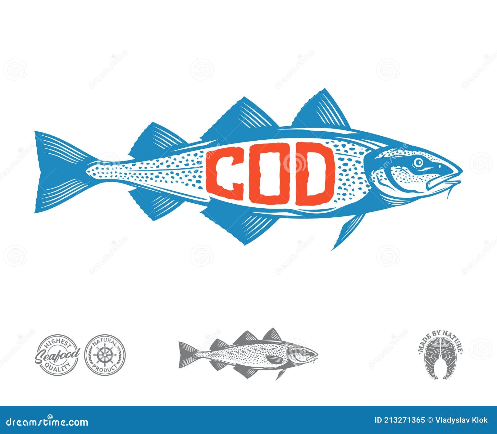 Vector cod fish label stock vector. Illustration of ocean - 213271365