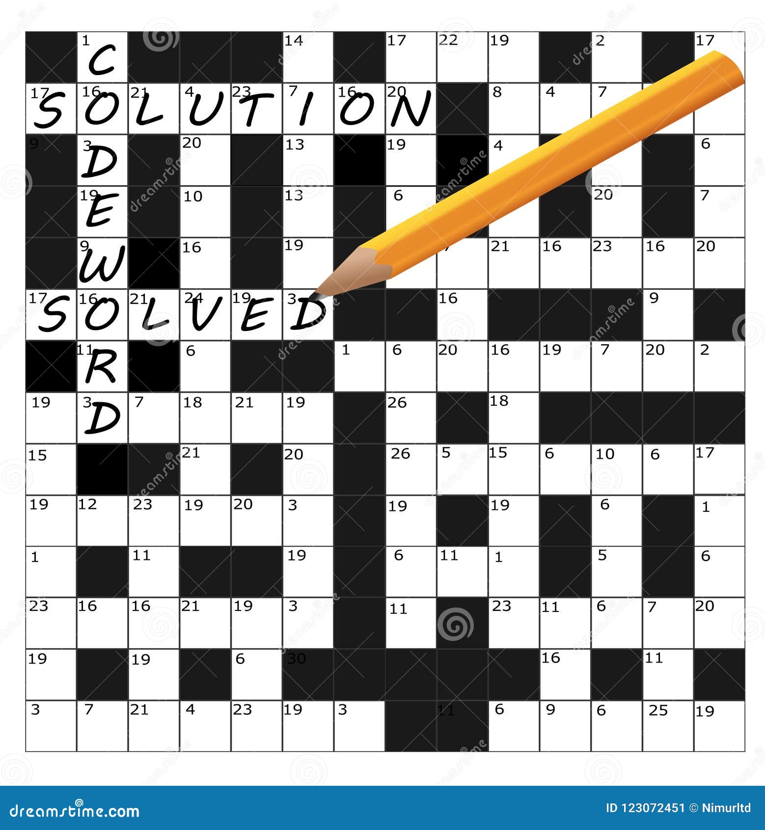 Vector Codeword Puzzle Grid Part Completed with Words and a Pencil ...