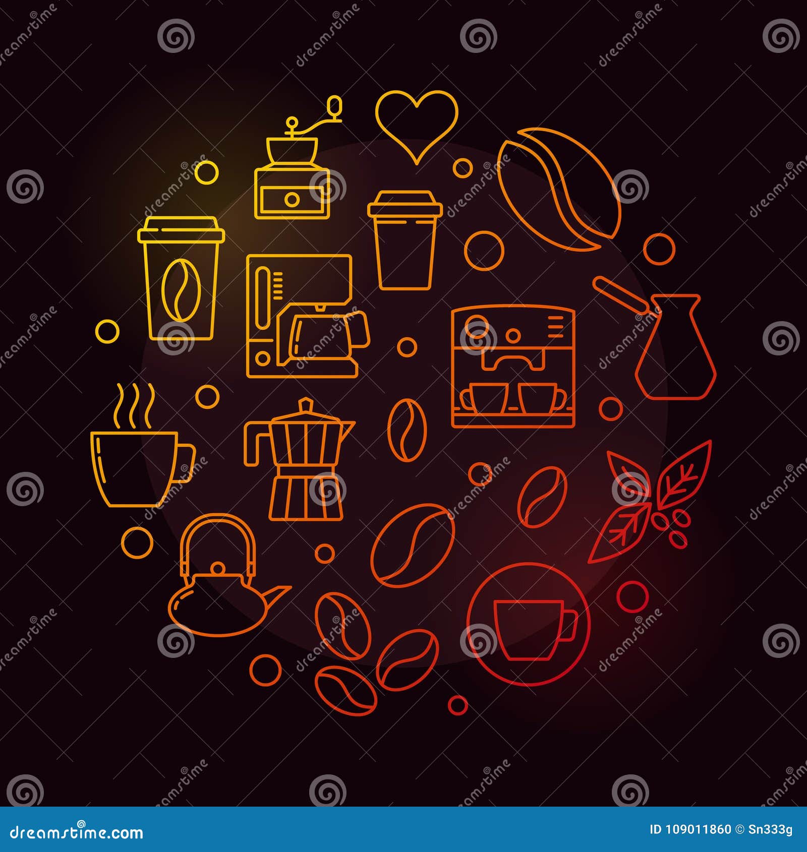 Vector Coffee Circular Colored Symbol in Thin Line Style Stock Vector ...