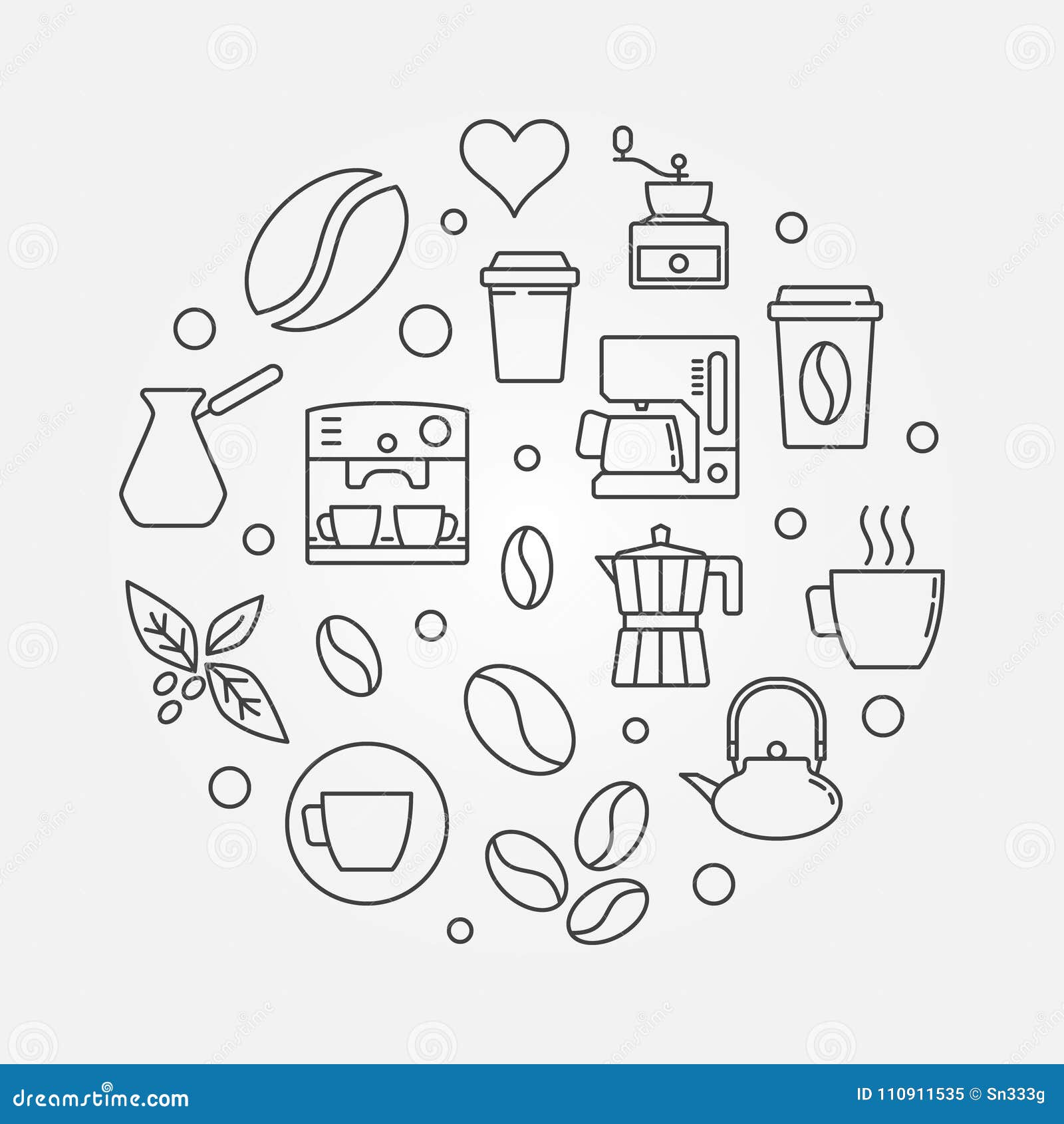 Vector Coffee Circular Illustration in Thin Line Style Stock Vector ...