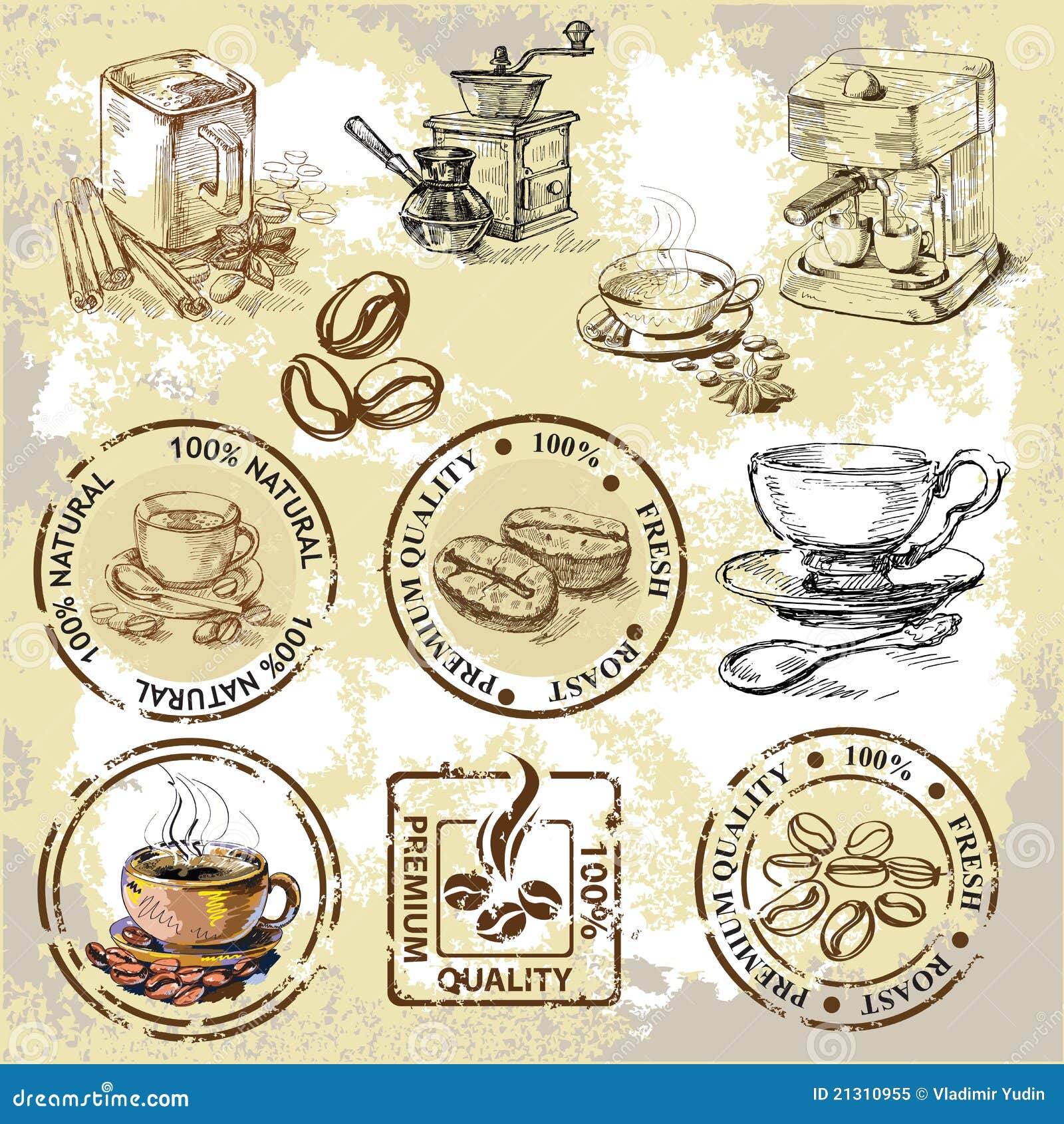 Vector coffee elements stock vector. Illustration of drawn - 21310955