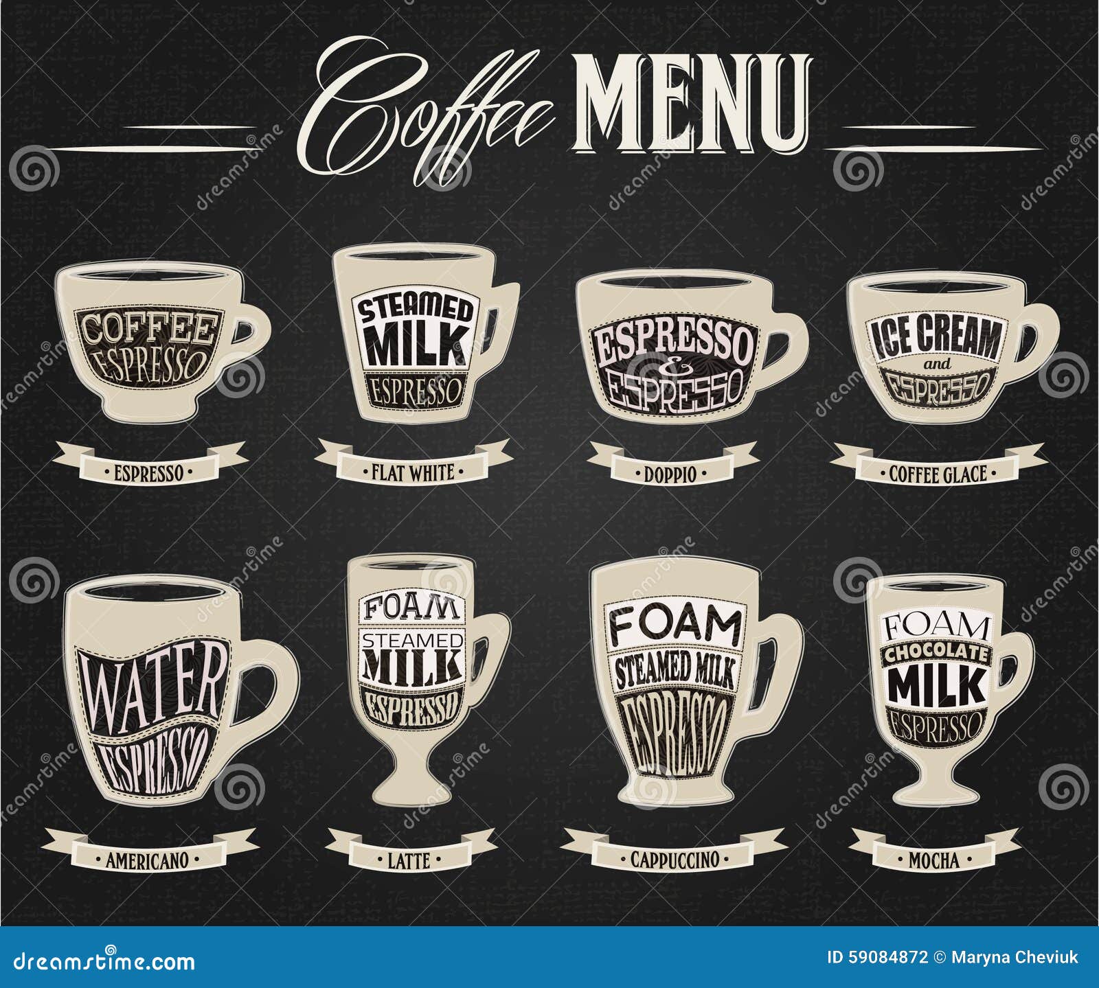 Vector Coffee Menu Infographics on Blackboard, Set Elements for ...