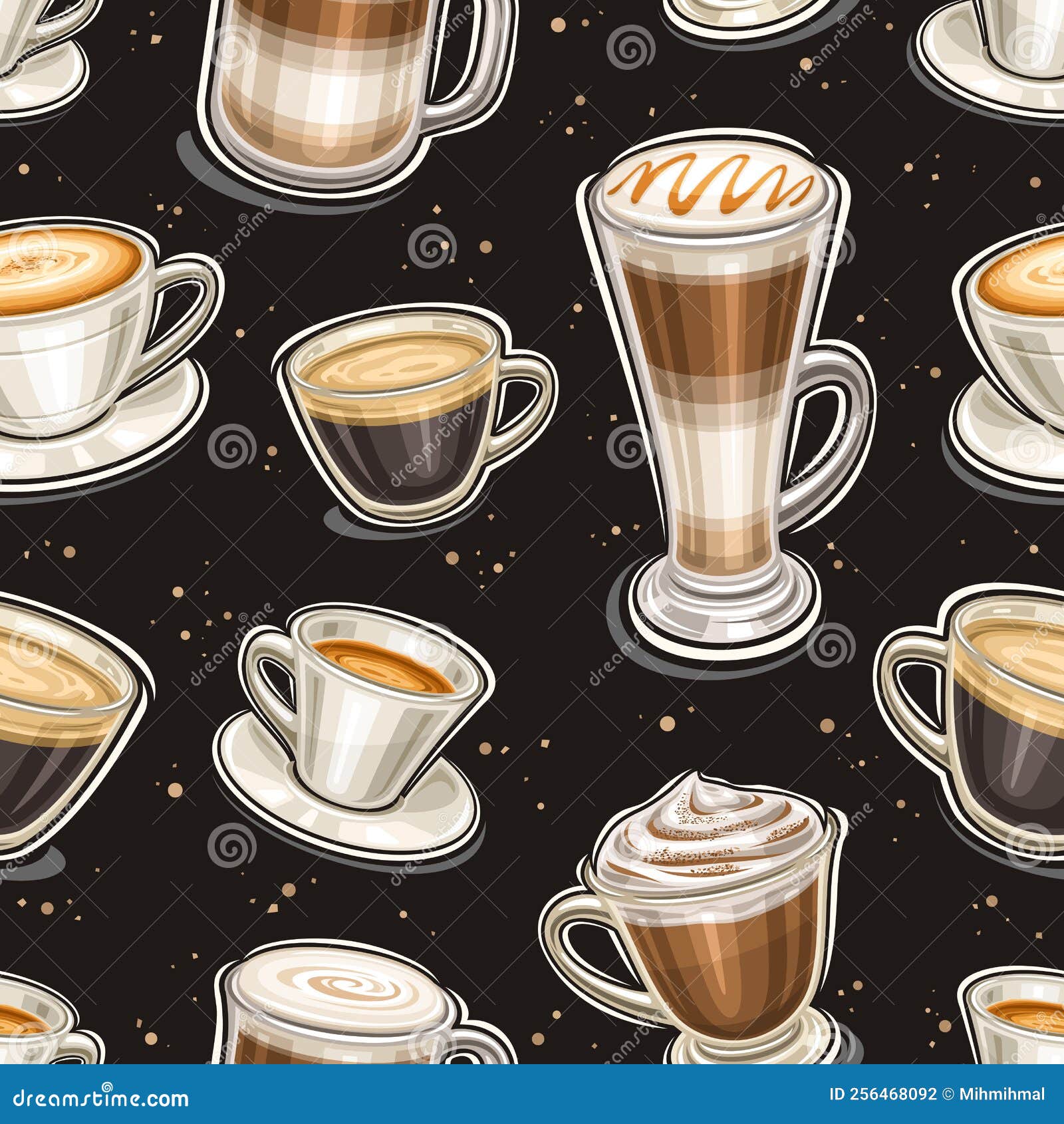 Vector Coffee Seamless Pattern Stock Vector - Illustration of froth ...