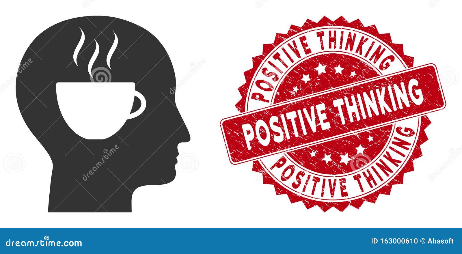 Coffee Thinking Icon with Distress Positive Thinking Stamp Stock ...