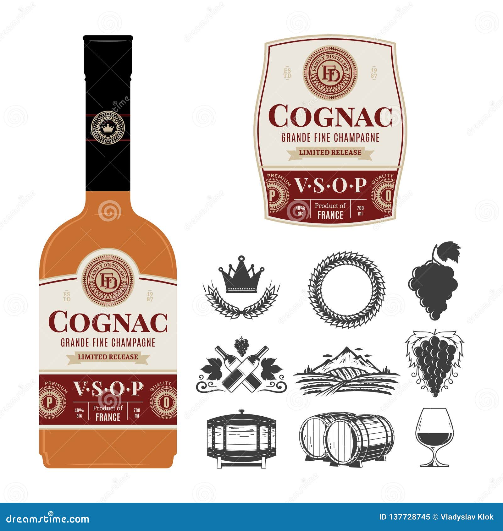 Vector Cognac Label on a Bottle Stock Vector - Illustration of french ...