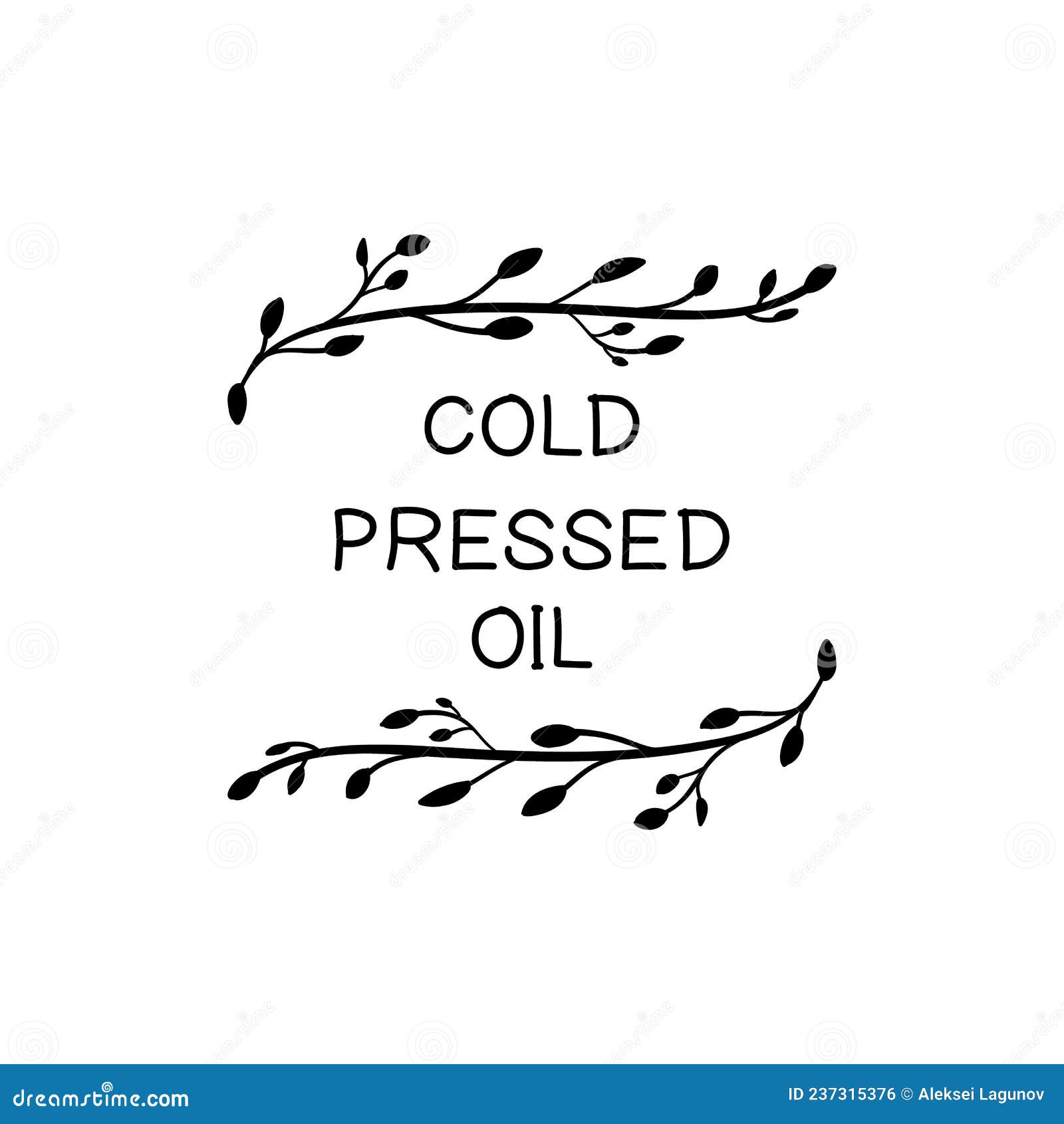 Vector Cold Pressed Oil Hand Drawn Floral Style Stamp, Black and White ...