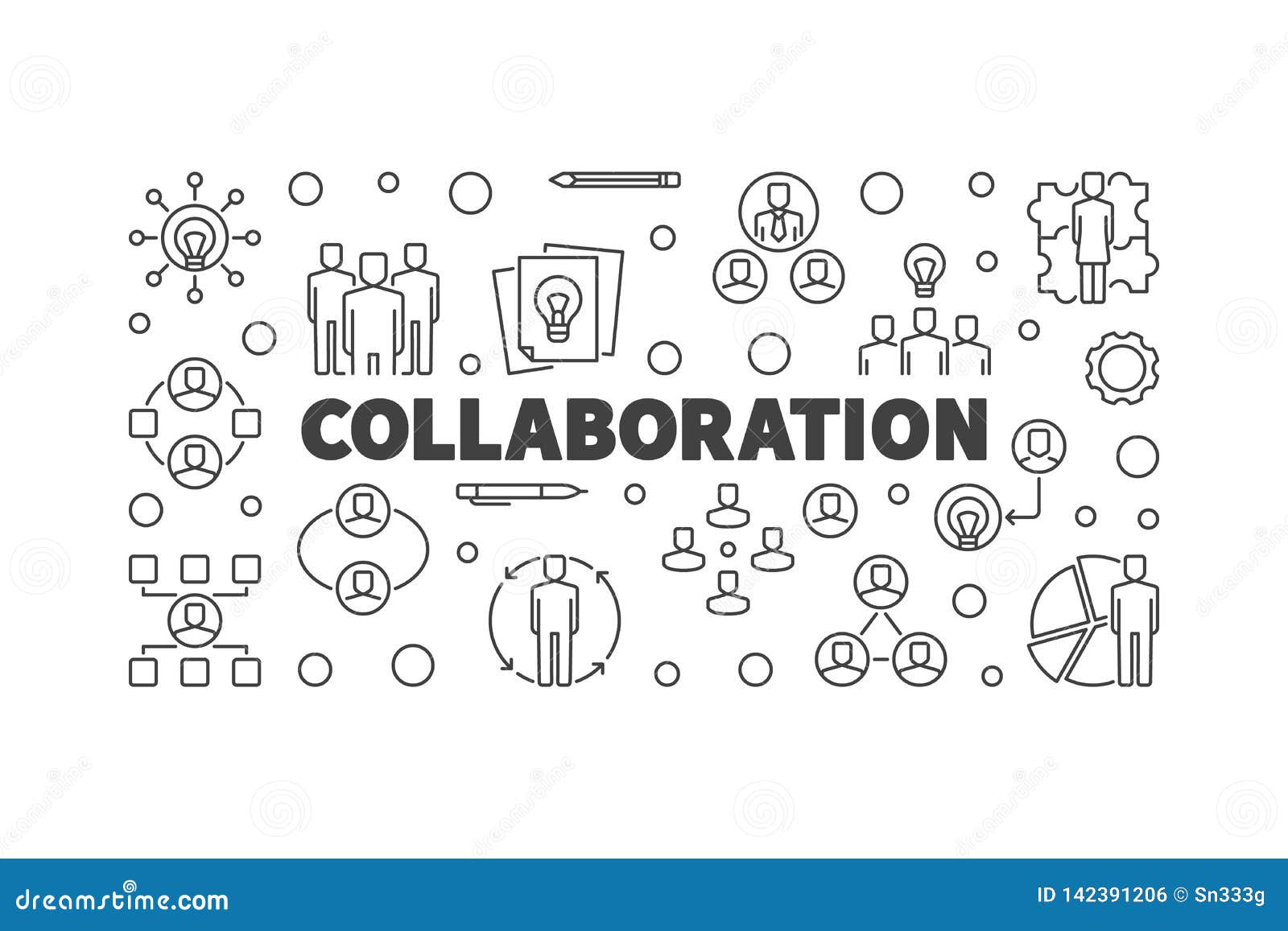 Vector Collaboration Concept Outline Illustration or Banner Stock ...