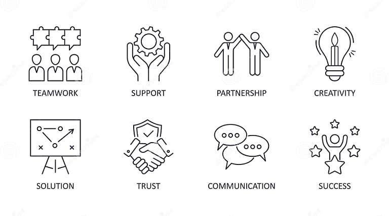 Vector Collaboration Icons. Editable Stroke. Teamwork Problem Solving ...