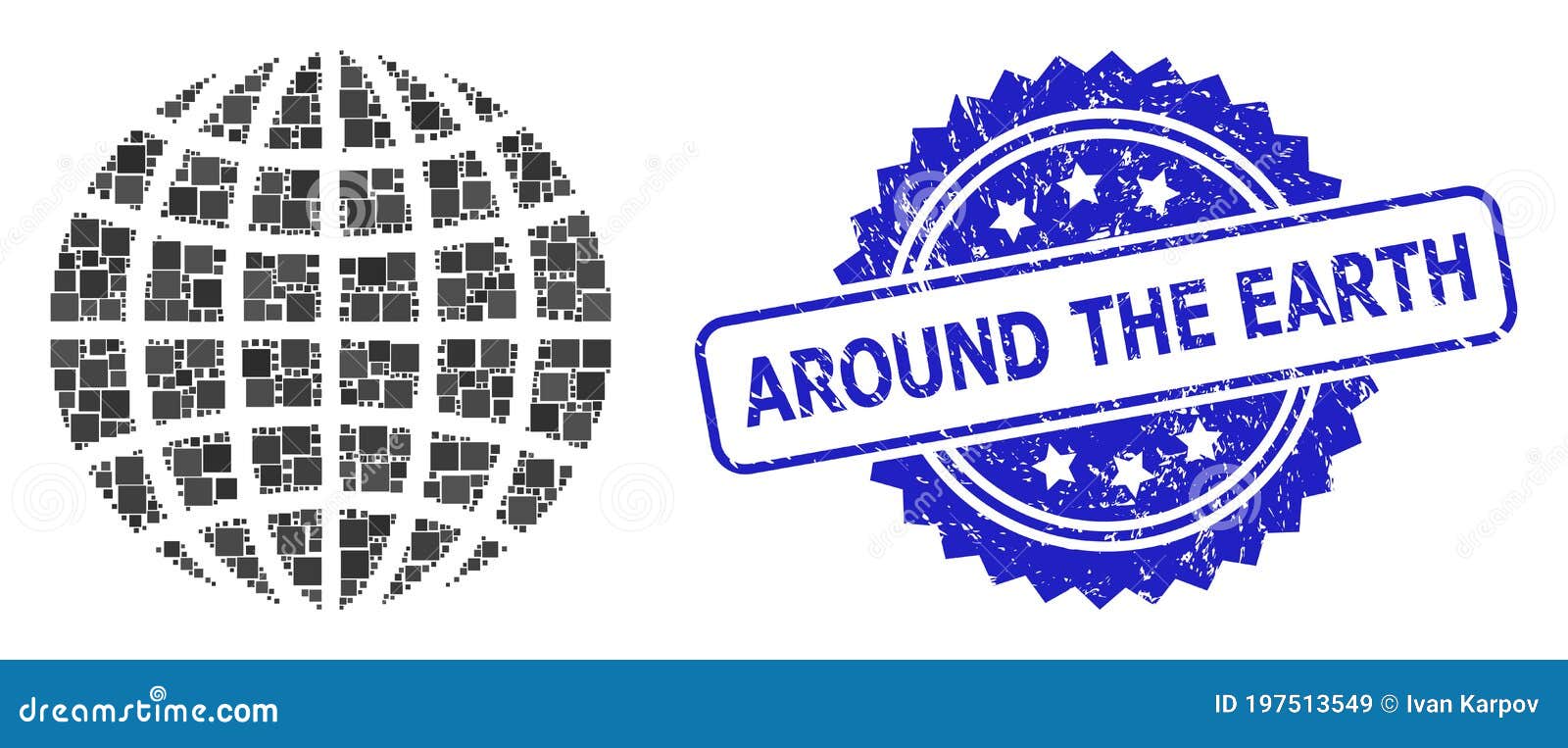 Textured Around the Earth Stamp and Square Dot Mosaic Globe Stock ...