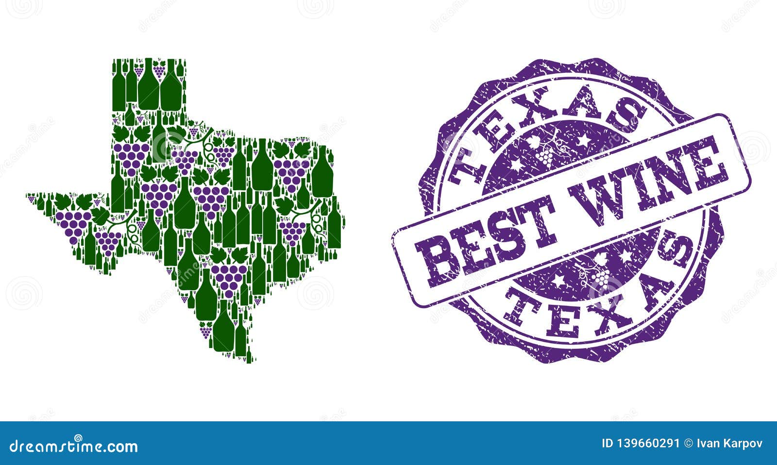 Composition of Grape Wine Map of Texas State and Best Wine Stamp Stock ...
