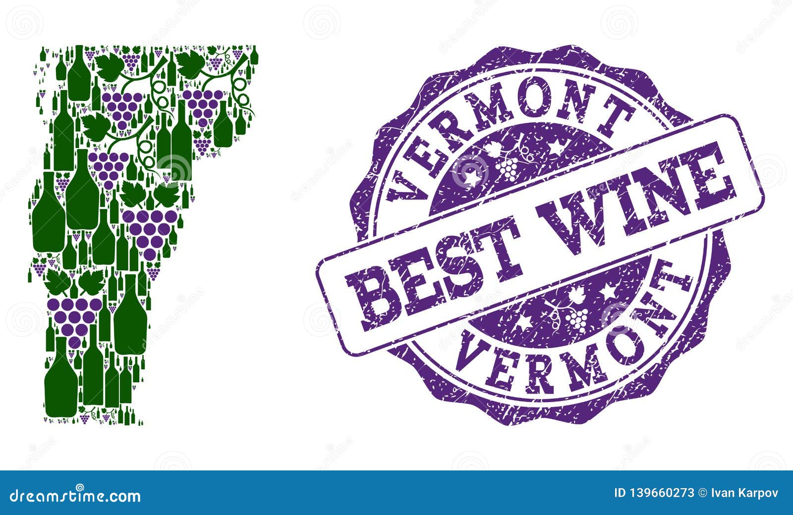 Composition of Grape Wine Map of Vermont State and Best Wine Stamp ...