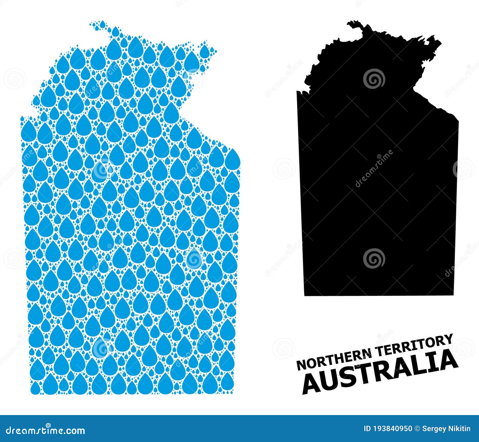 Vector Collage Map of Australian Northern Territory of Water Tears and ...