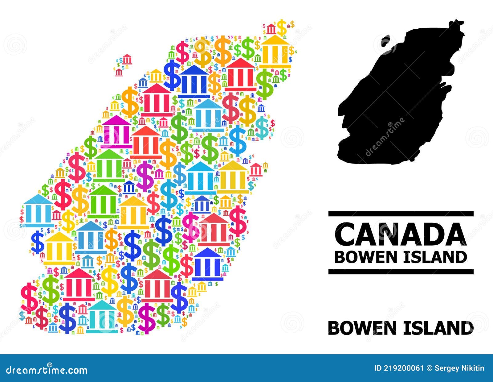 Net Map Of Bowen Island With Rainbow Colored Gradient Vector ...