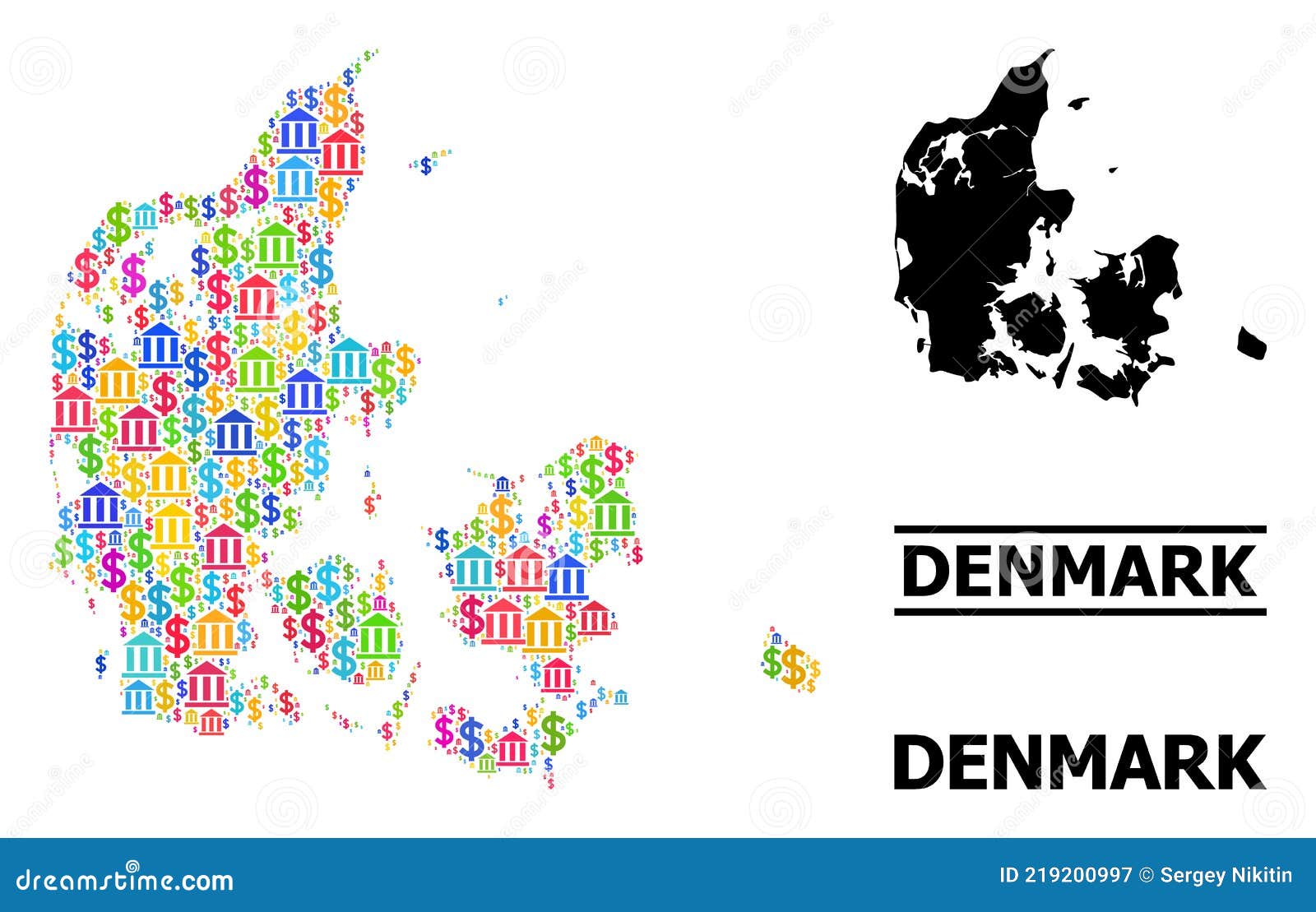 Vector Collage Map of Denmark of Financial and Business Particles Stock ...