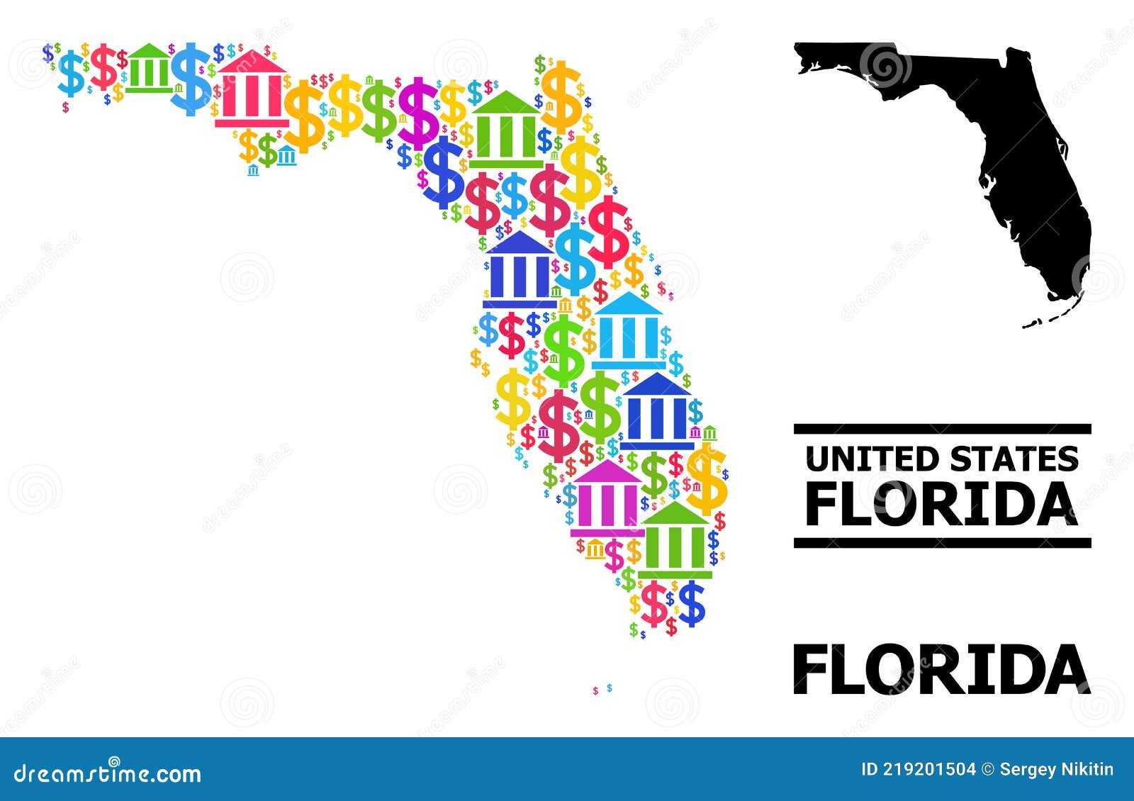 Vector Collage Map of Florida State of Banking and Commercial Items ...