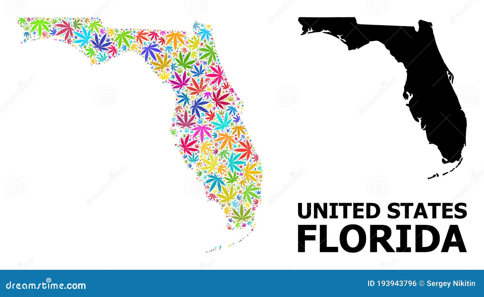 Vector Collage Map of Florida State of Psychedelic Weed Leaves and Solid Map Stock Vector ...