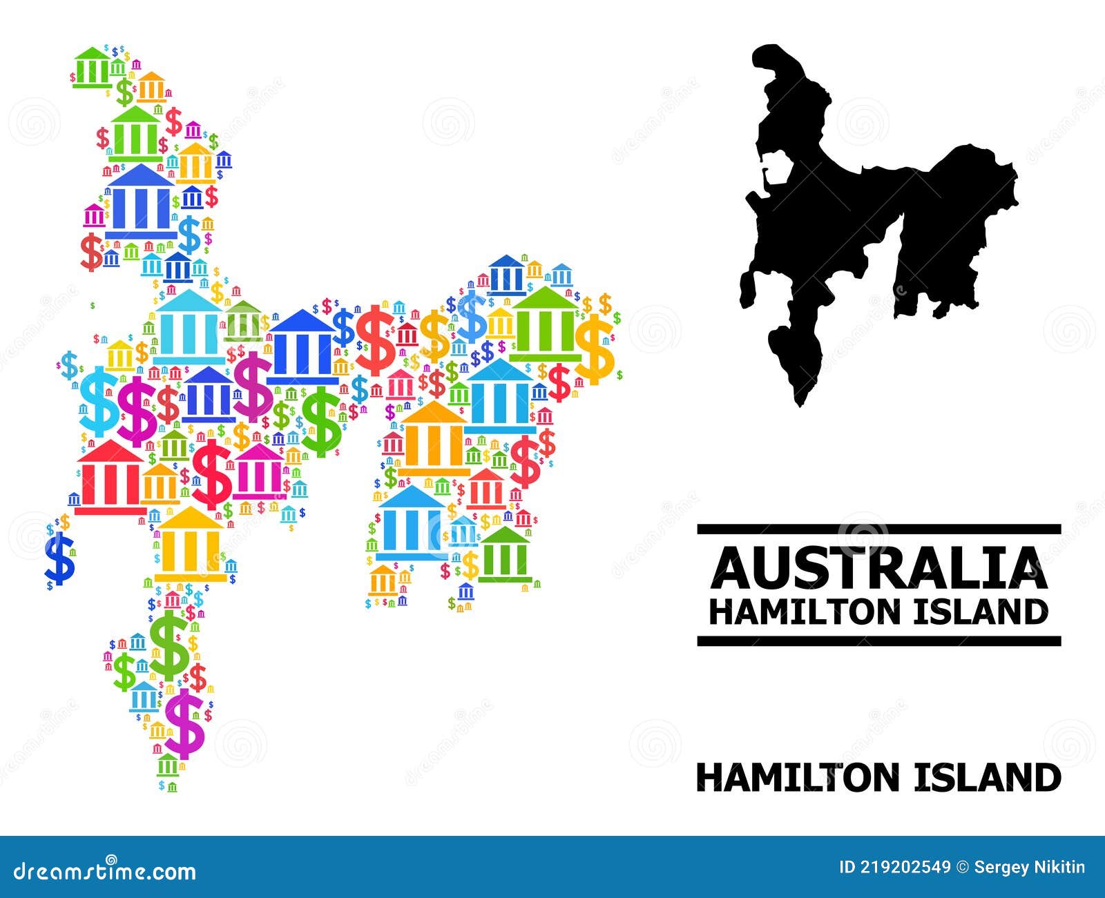 Vector Collage Map of Hamilton Island of Financial and Dollar Items ...