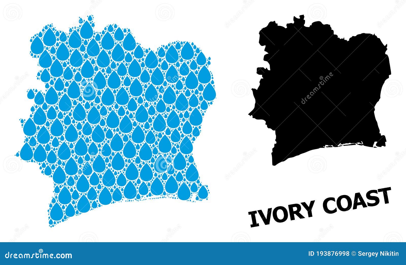 Vector Collage Map of Ivory Coast of Water Dews and Solid Map Stock ...