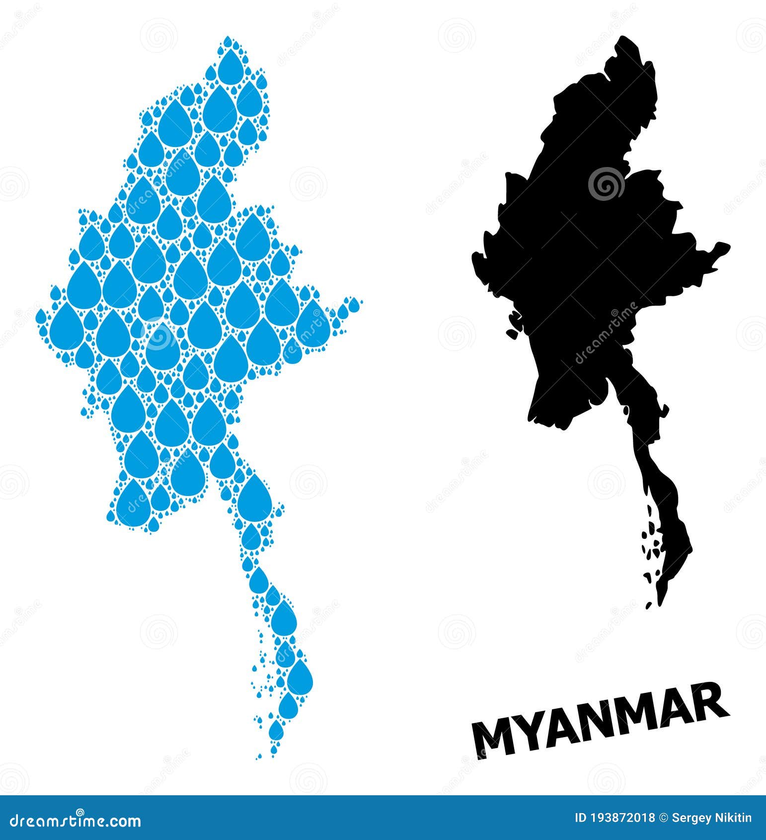 Vector Collage Map of Myanmar of Water Tears and Solid Map Stock Vector ...