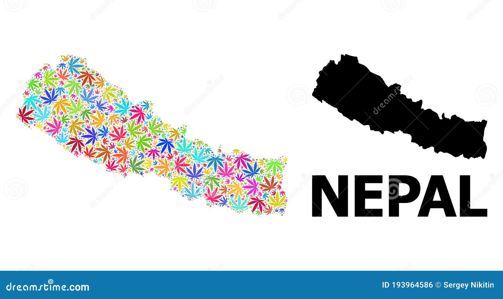Vector Collage Map of Nepal of Psychedelic Weed Leaves and Solid Map ...
