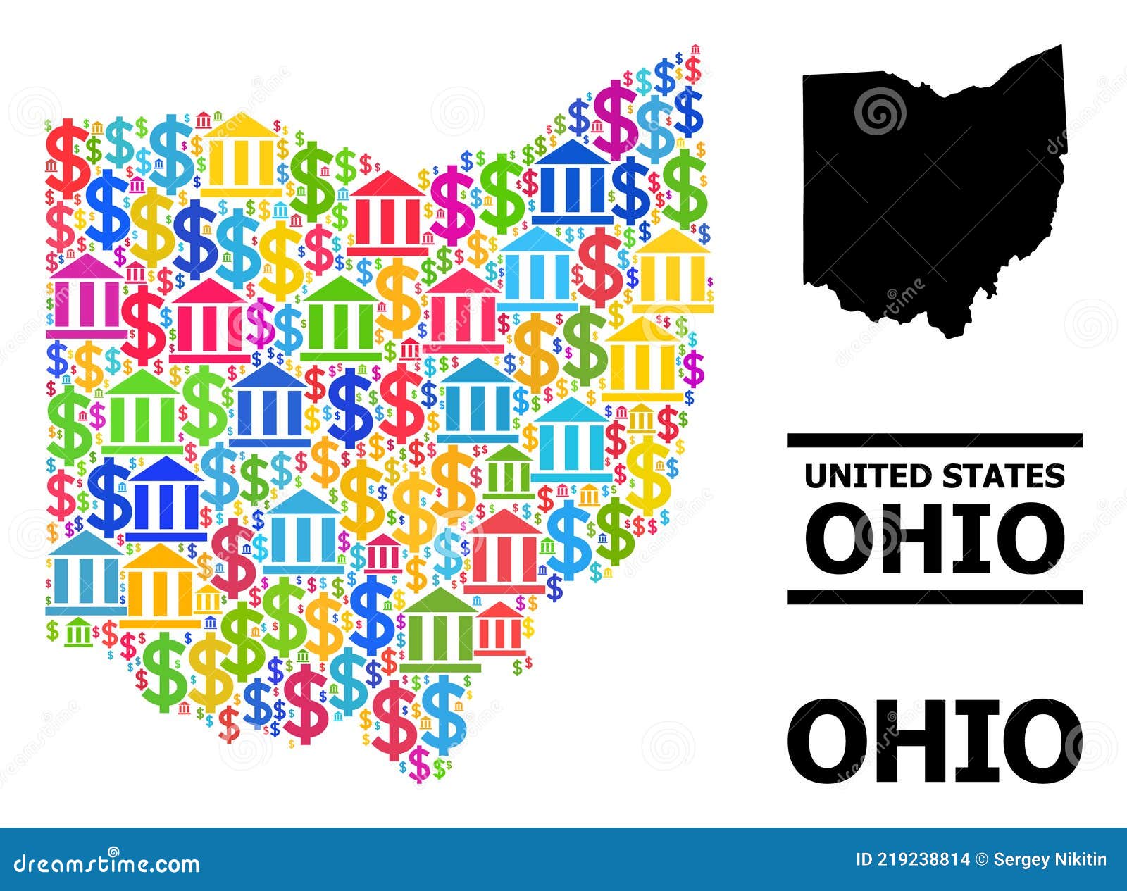 Vector Collage Map of Ohio State of Bank and Business Items Stock ...