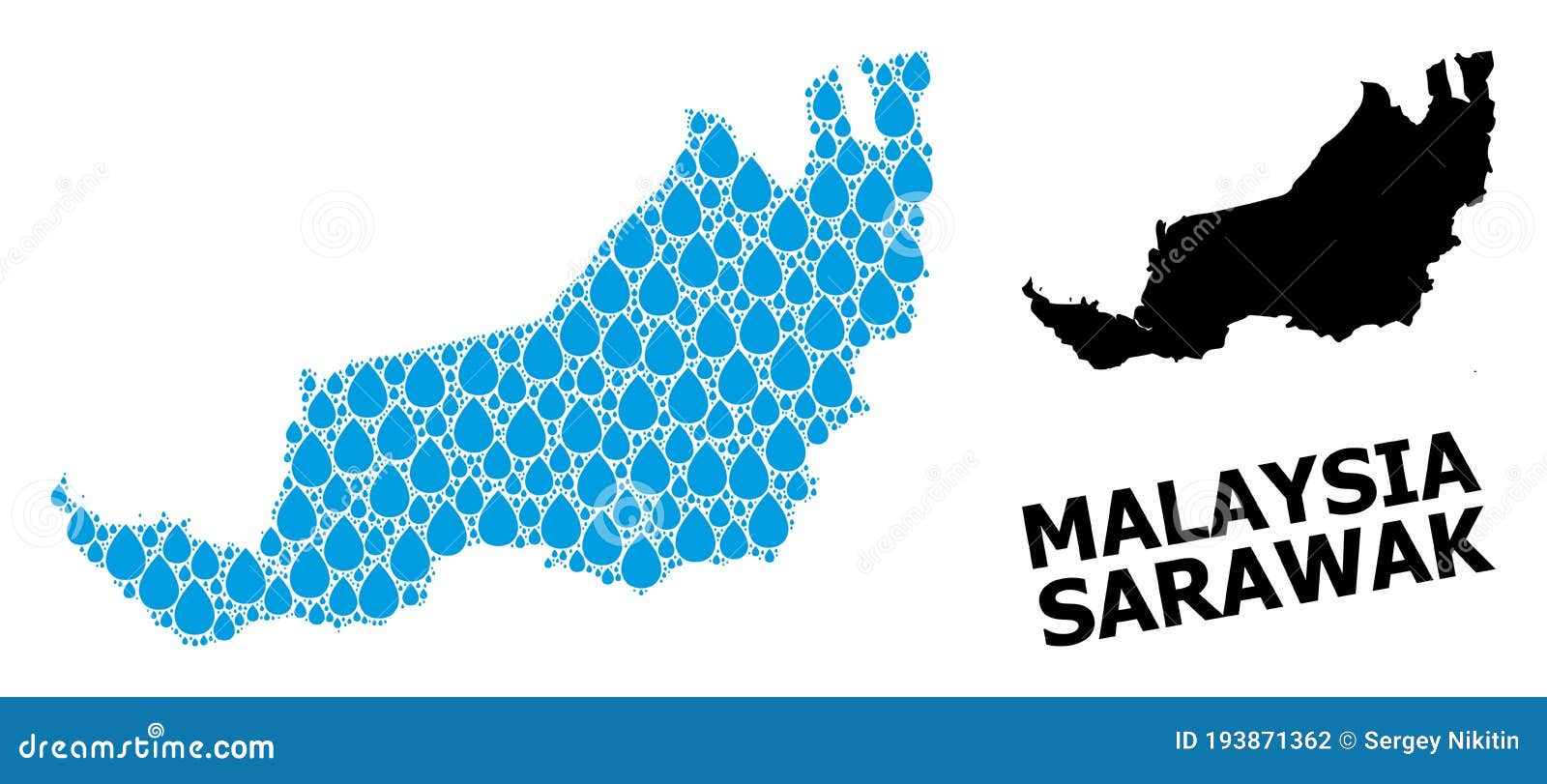 Vector Collage Map Of Sarawak Of Water Drops And Solid Map ...