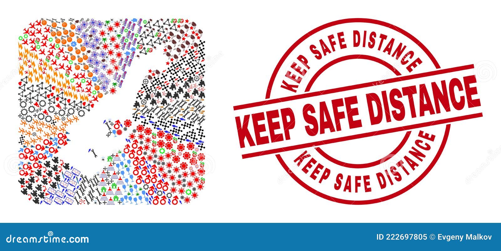 Keep Safe Distance Stamp Seal and Monaco Map Stencil Mosaic Stock ...