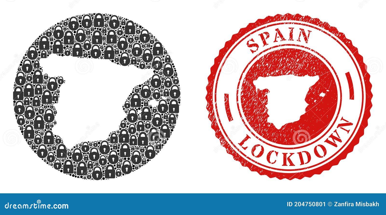 Lockdown Grunge Stamp and Lock Mosaic Subtracted Spain Map Stock Vector ...