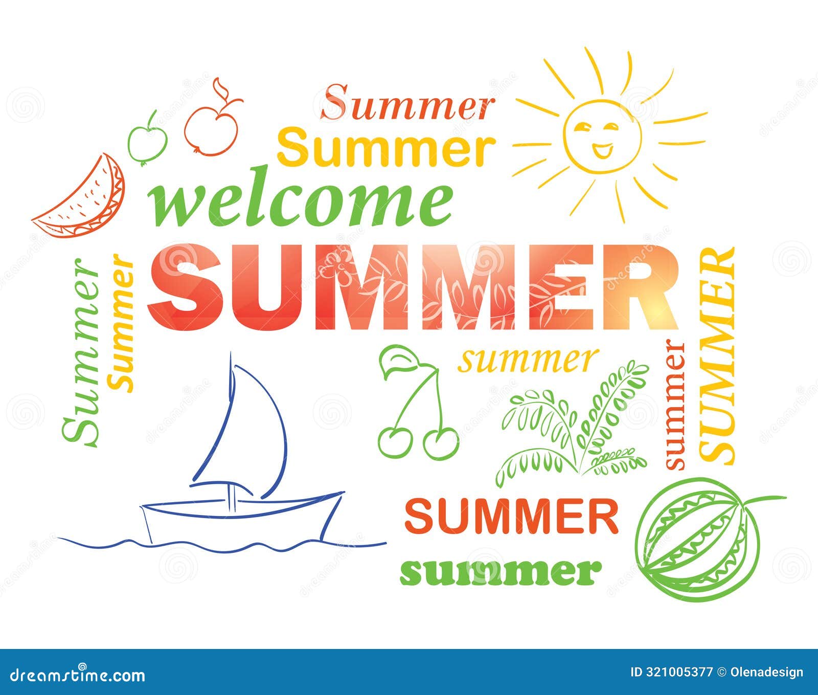 Vector Collage. Welcome Summer. Words Summer Stock Vector ...